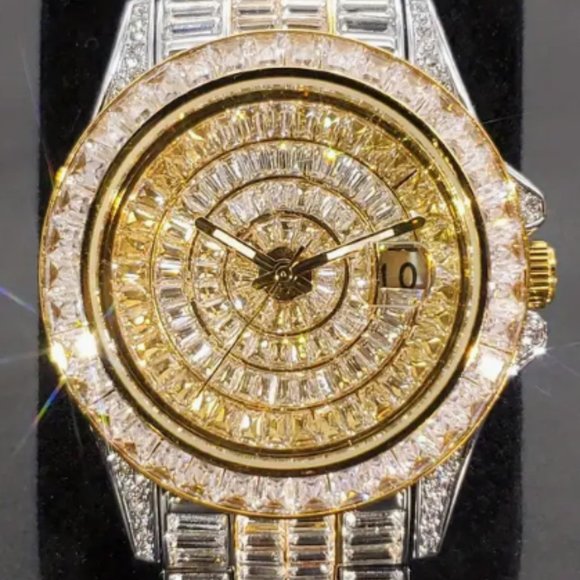 Accessories | Nwot Mens Luxury Bling Watch Gold Plated | Poshmark